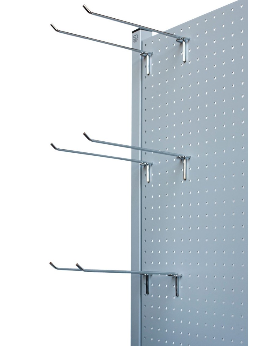 Showcase with perforated panel for hooks. Model Round