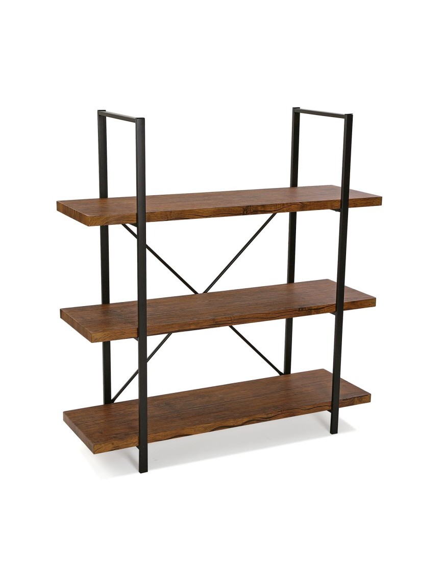 Metal shelf with 3 wooden shelves (Black)