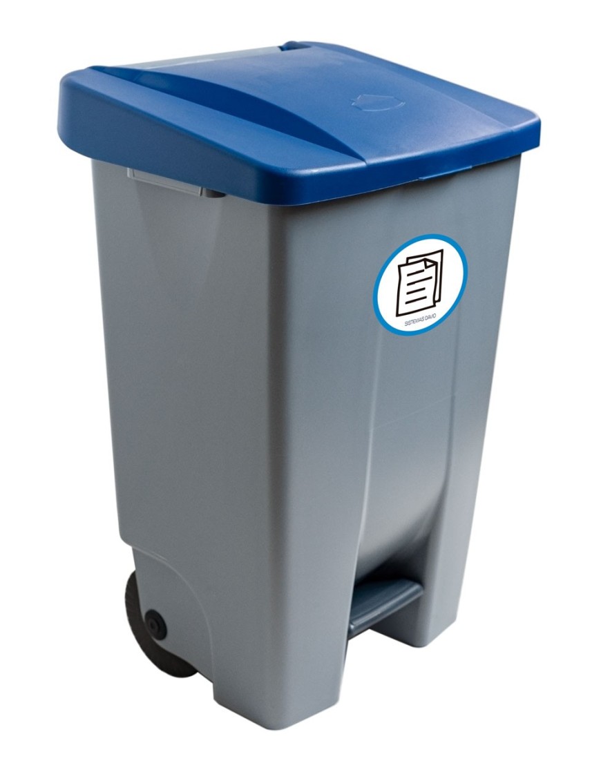 Container with pedal (80 Liters) (Recycling adhesive). Lid in blue