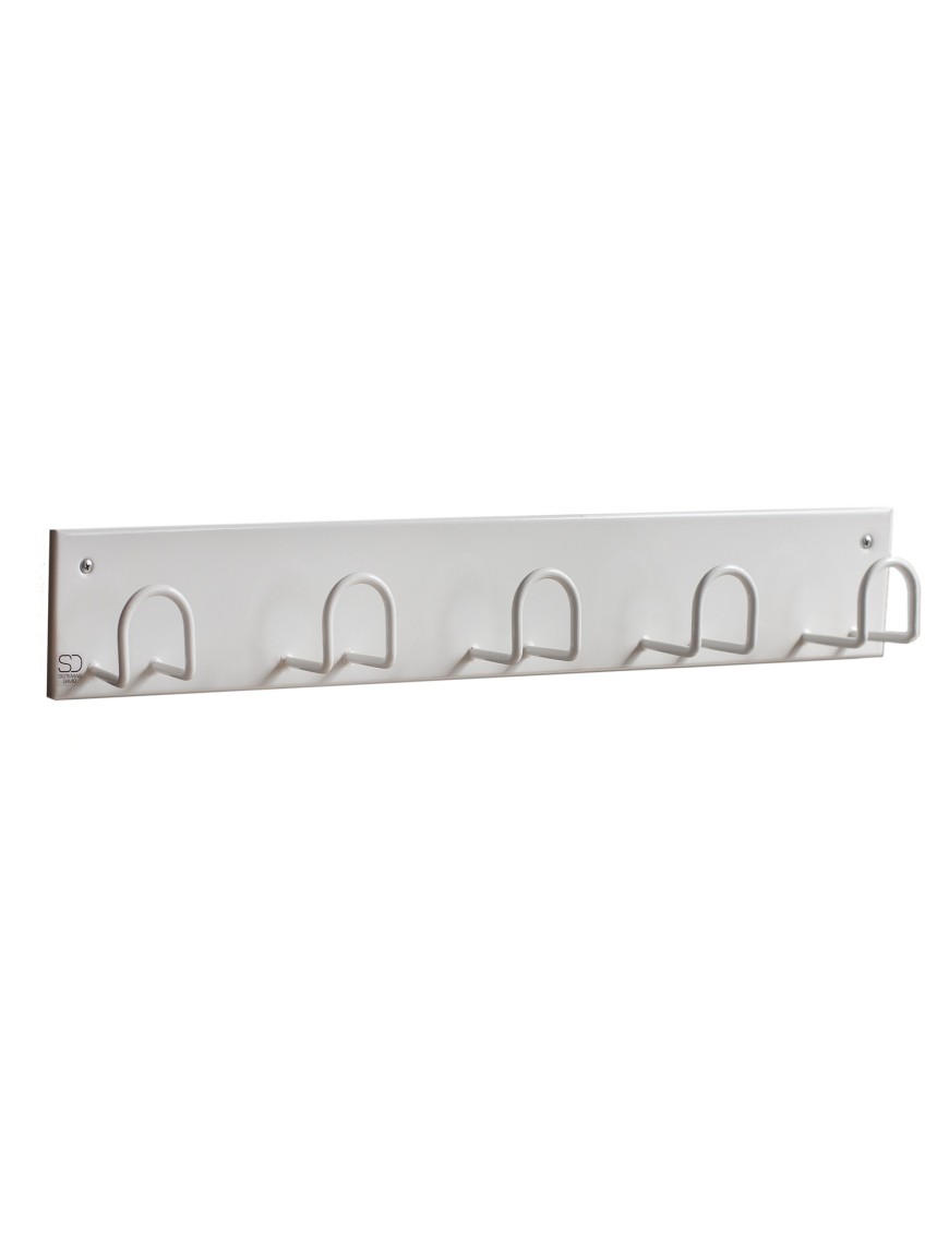 Wall-mounted rack with 5 hooks. White color