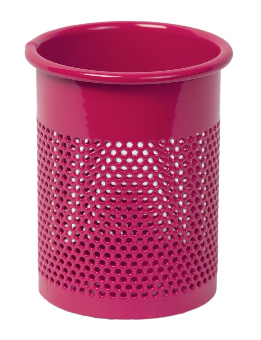 Pot à crayons ou porte-stylo métallique rose (10,5 x 9,5 cm)