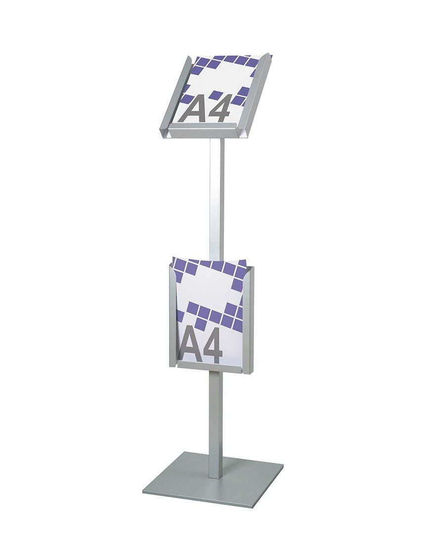 Free-standing display stand A4V 2 departaments. Silver color