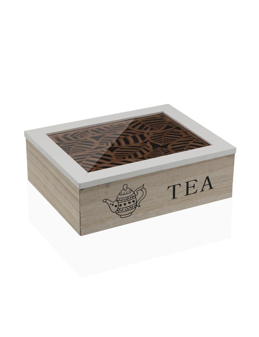 WOODEN TEA BOX WITH 6 DEPARTMENTS NATURAL TEA MODEL