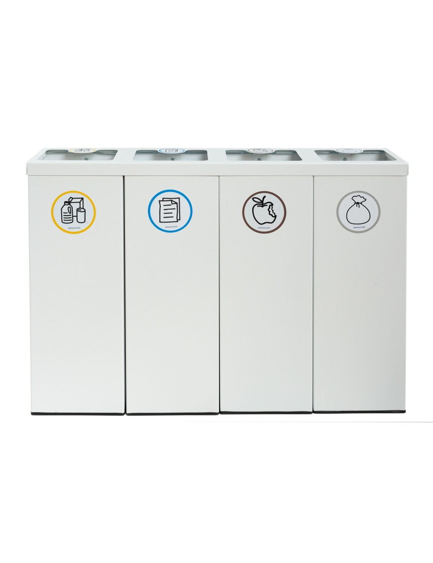 White Metal Recycling Bin for 4 Types of Waste. With Bag Holder Ring ...