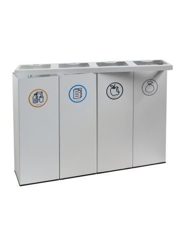White Metal Recycling Bin for 4 Types of Waste. With Bag Holder Ring ...