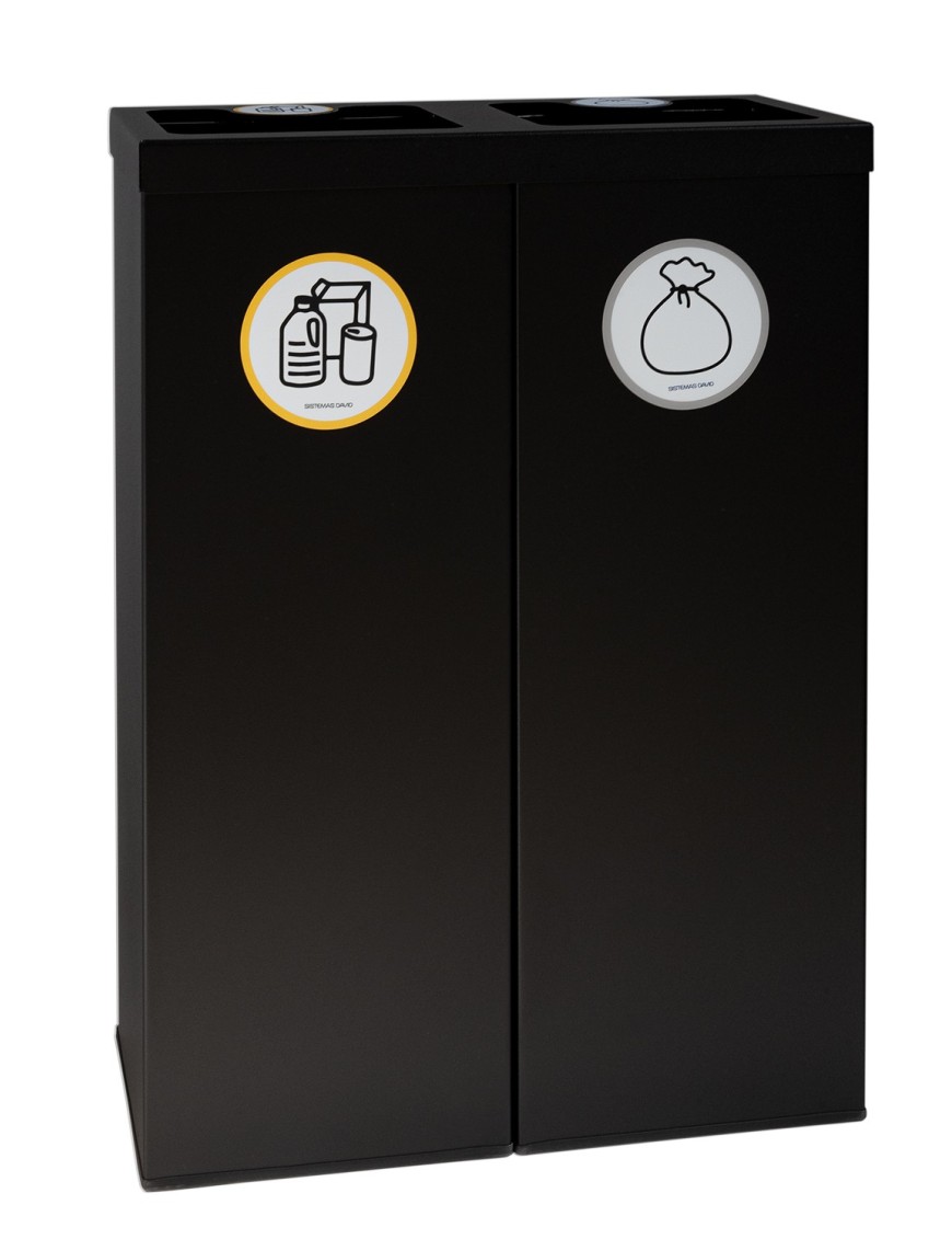 Black Metal Recycling Bin for 2 Types of Waste. With Bag Holder Ring ...