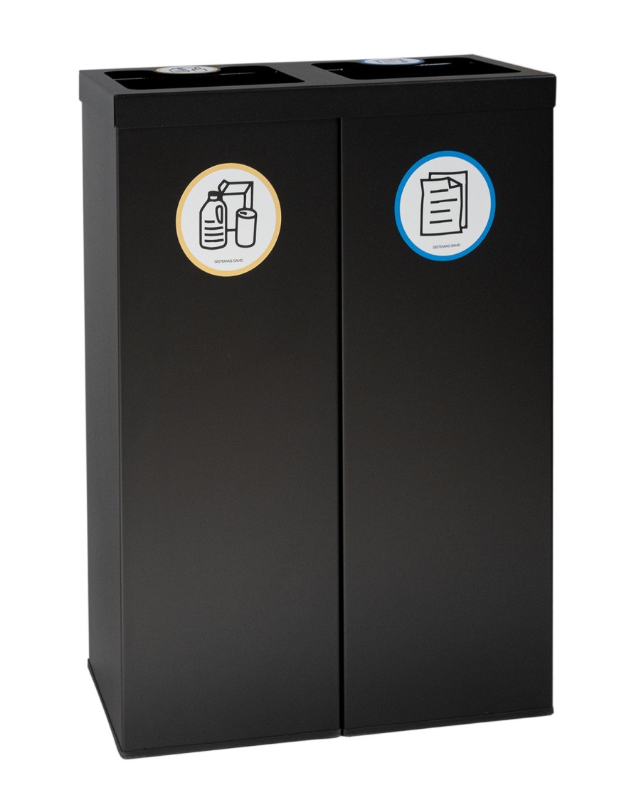 Black Metal Recycling Bin for 2 Types of Waste. With Bag Holder Ring ...