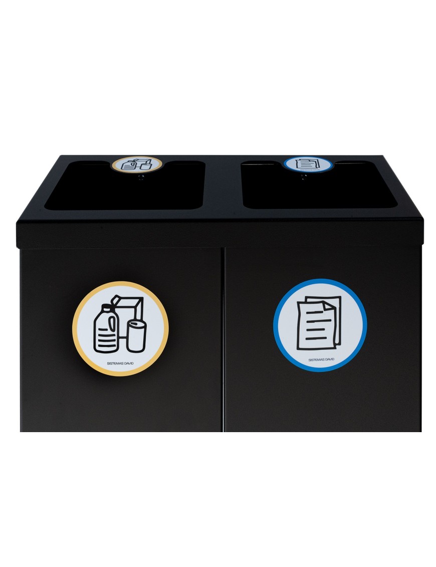 Black Metal Recycling Bin for 2 Types of Waste. With Bag Holder Ring ...