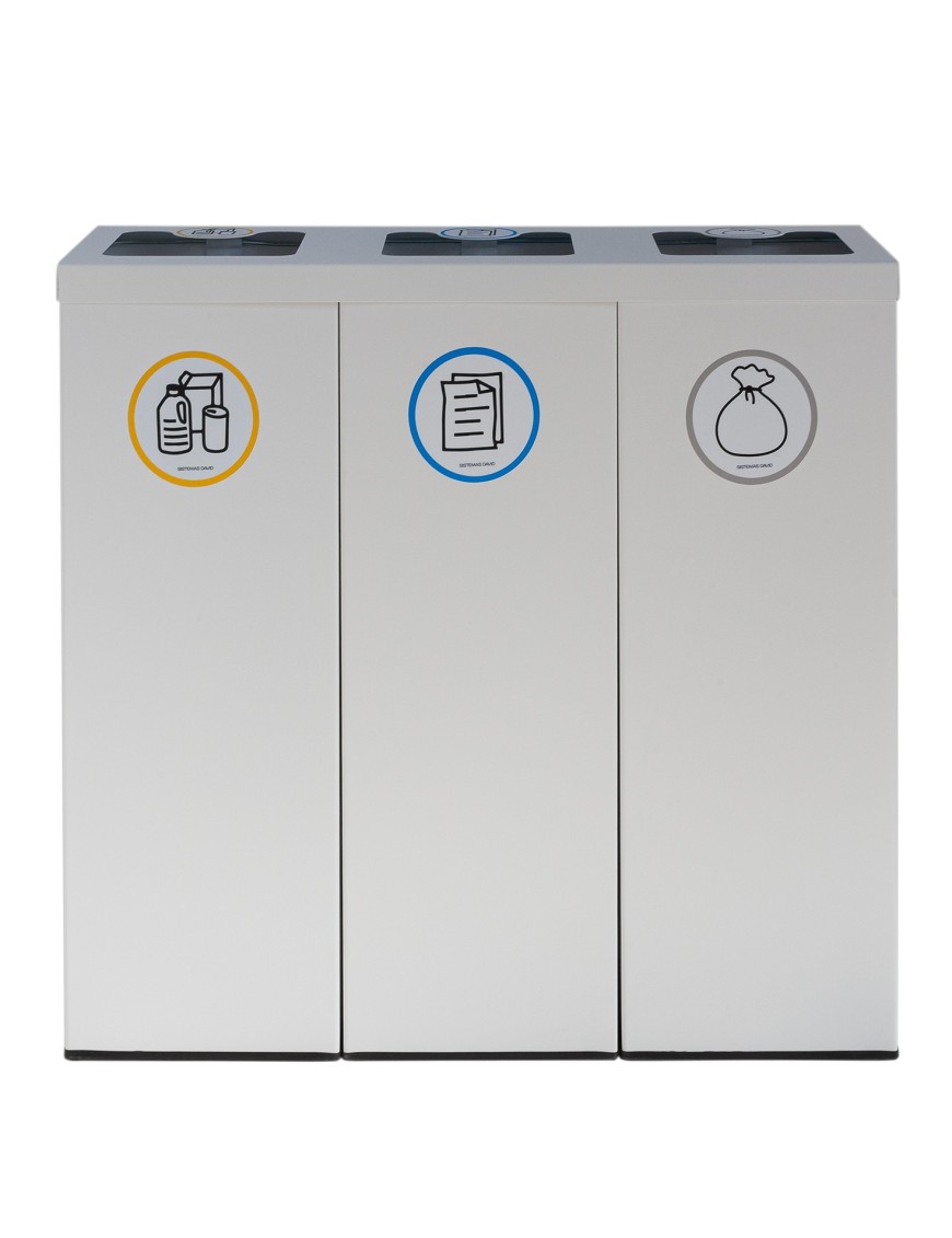 White Metal Recycling Bin for 3 Types of Waste. With Bag Holder Ring ...