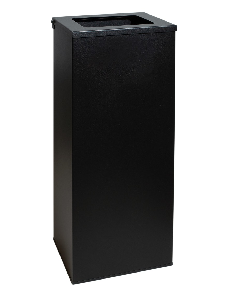 Papelera de reciclaje metálica negra 76 Litros con tapa negra y aro sujeta bolsas